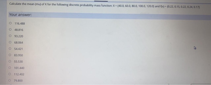 Solved Calculate the mean (mu) of X for the following | Chegg.com