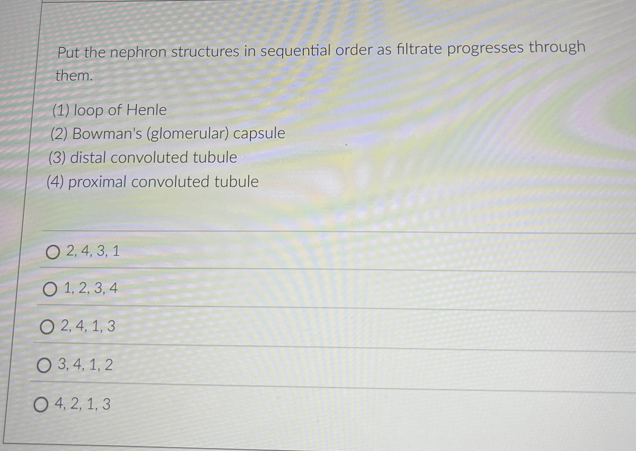 Solved Put the nephron structures in sequential order as | Chegg.com