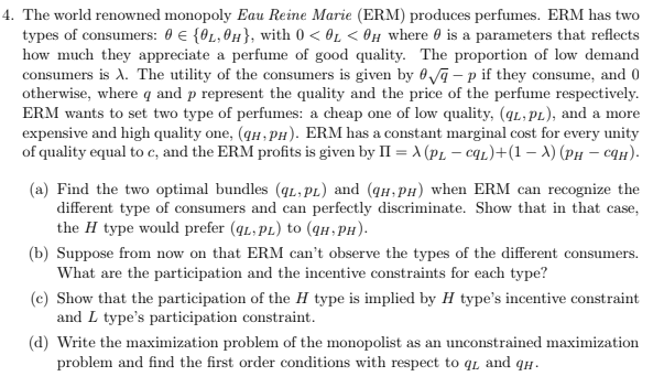 Solved The world renowned monopoly Eau Reine Marie (ERM) | Chegg.com