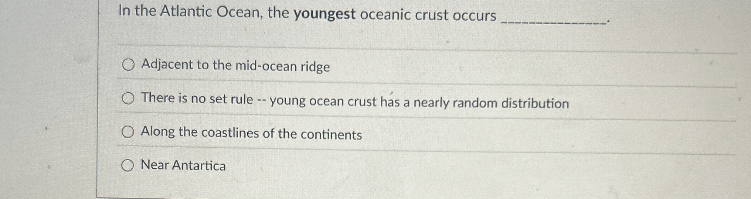 Solved In the Atlantic Ocean, the youngest oceanic crust | Chegg.com