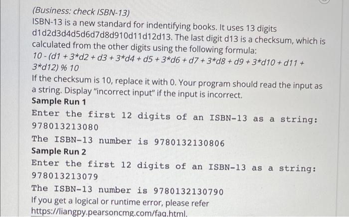 Solved Business Check Isbn 13 Isbn 13 Is A New Standard 