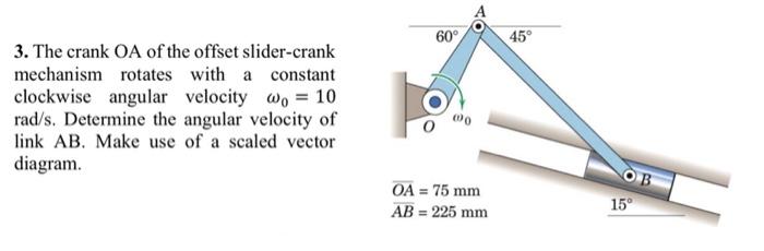 Solved 60° 45° 3. The crank OA of the offset slider-crank | Chegg.com