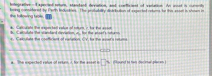 Solved Integrative - Expected return, standard deviation, | Chegg.com