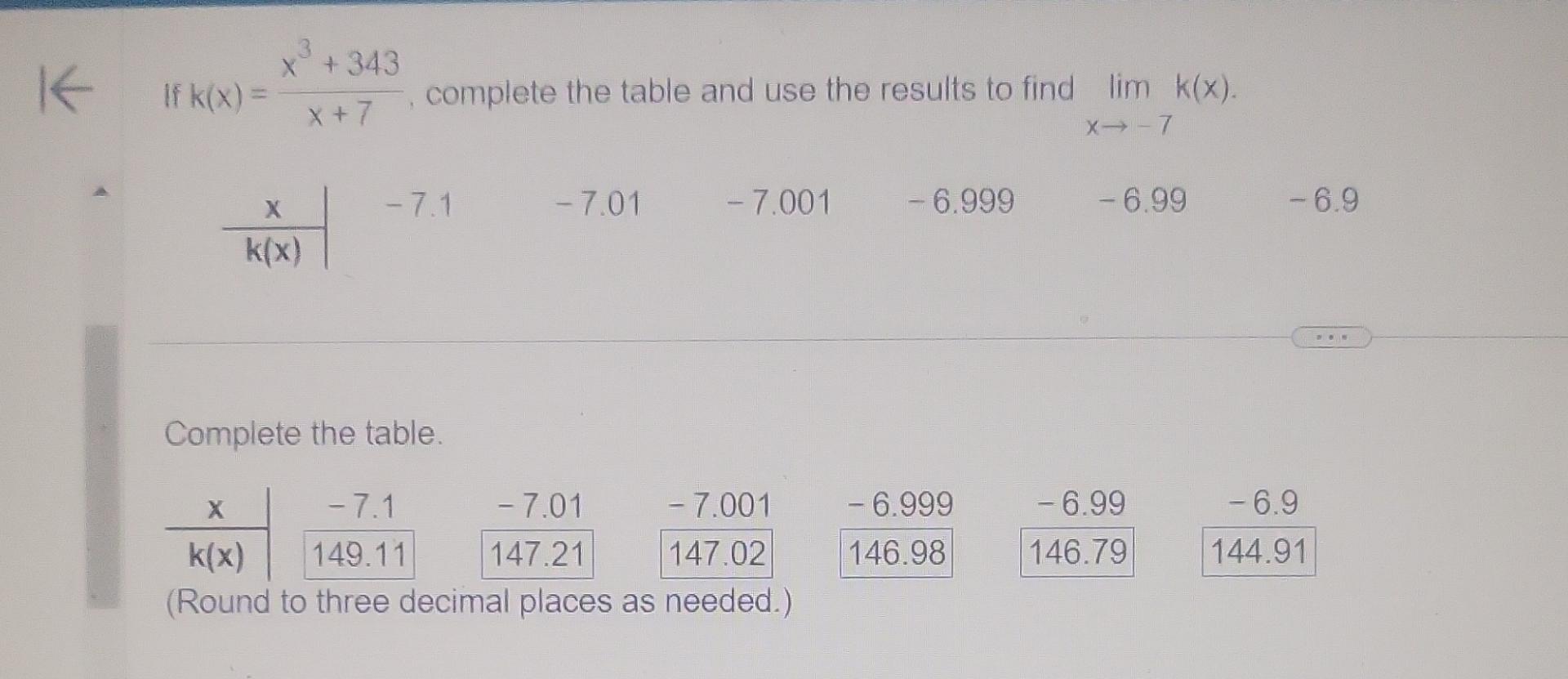 Solved If k(x)=x3+343x+7, ﻿complete the table and use the | Chegg.com