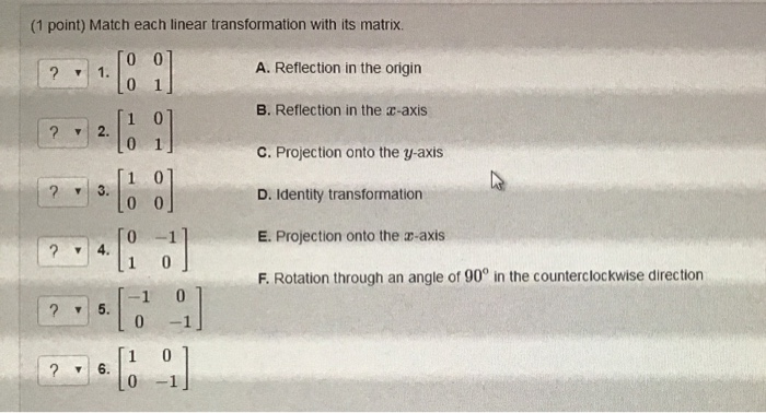 Solved (1 point) Match each linear transformation with its | Chegg.com