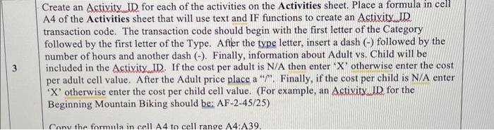 Solved Create an Activity ID for each of the activities on | Chegg.com