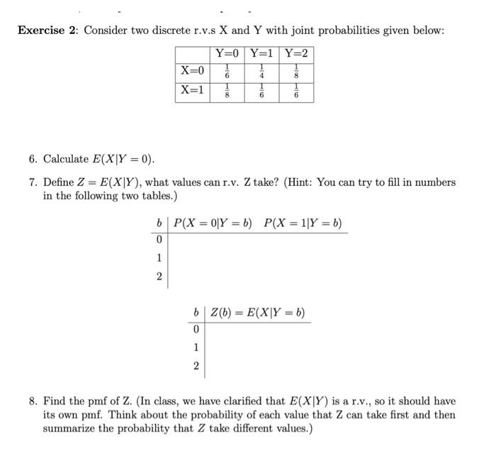 Solved Exercise 2: Consider two discrete r.v.s X and Y with | Chegg.com