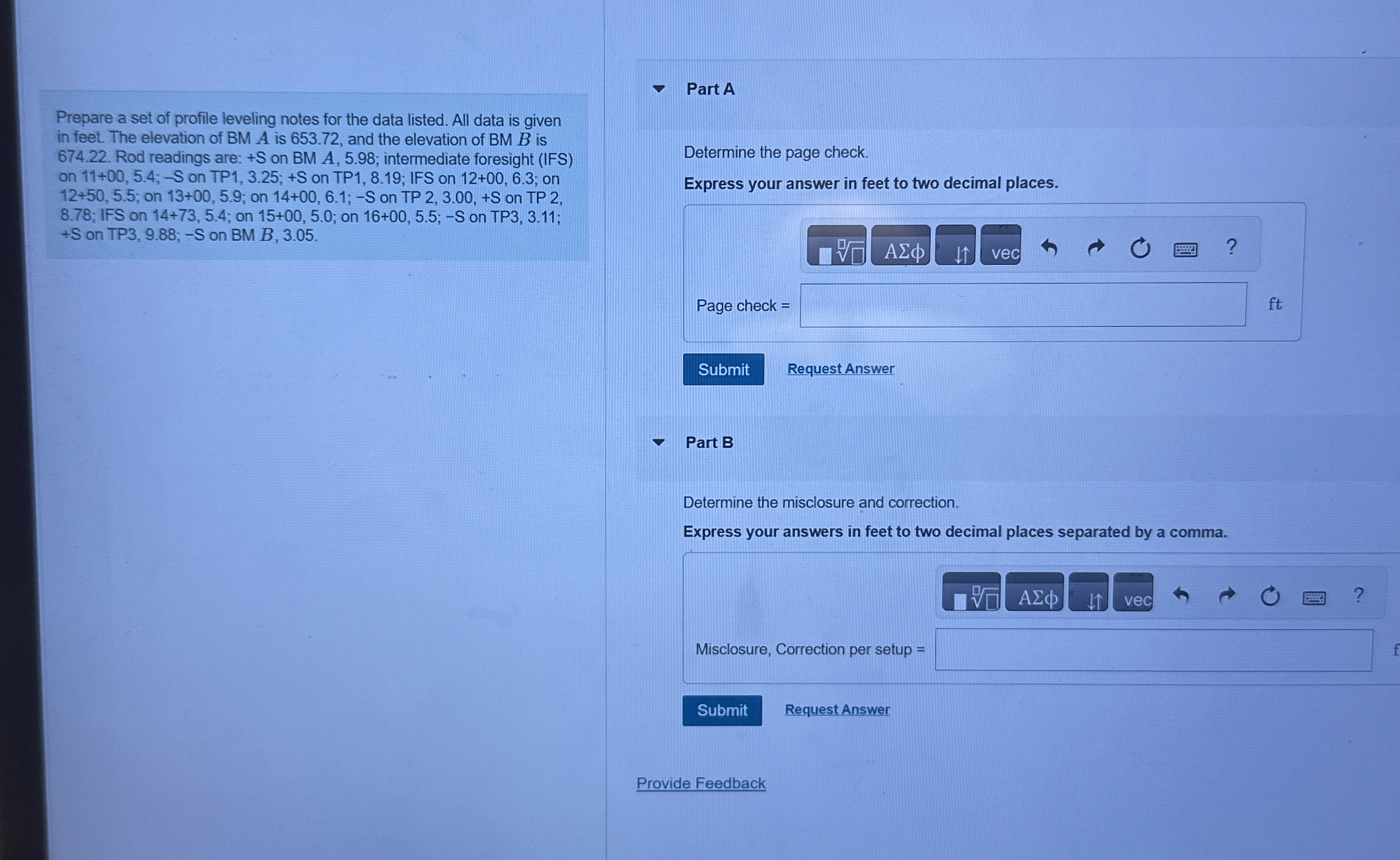 Solved Prepare a set of profile leveling notes for the data | Chegg.com