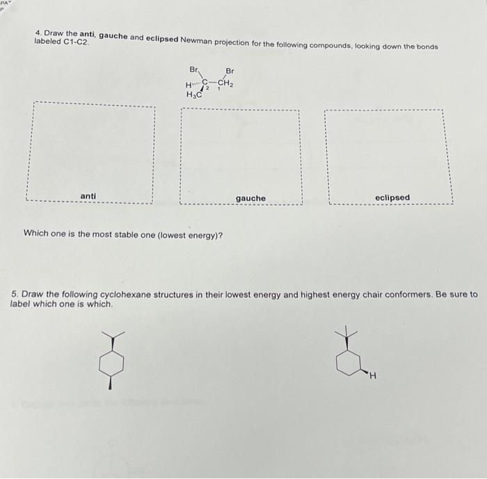 Solved 4. Draw the anti, gauche and eclipsed Newman | Chegg.com