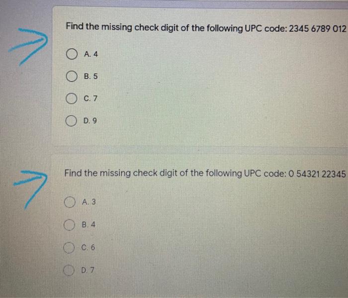Solved Find the missing check digit of the following UPC | Chegg.com