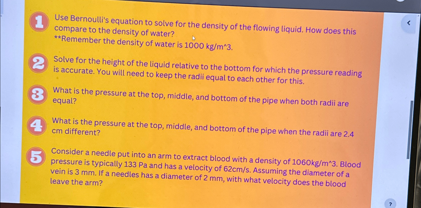 Solved Use Bernoulli's equation to solve for the density of | Chegg.com