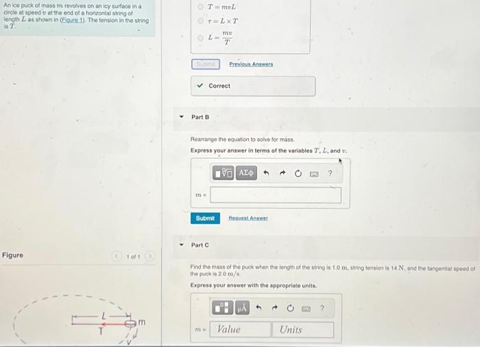Solved An ice puck of mass m revolves on an icy surface in a | Chegg.com
