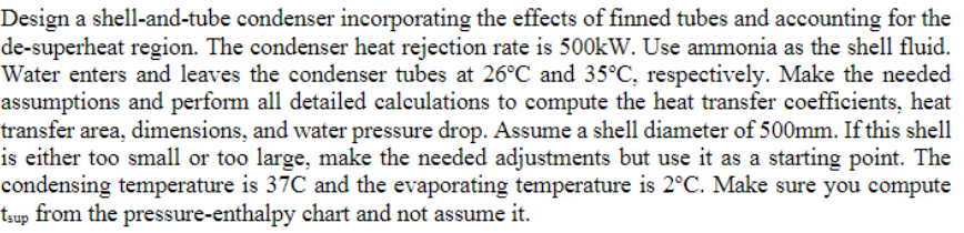 Solved Design a shell-and-tube condenser incorporating the | Chegg.com