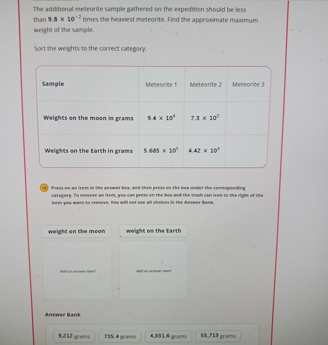 Solved The additional meteorite sample gathered on the | Chegg.com