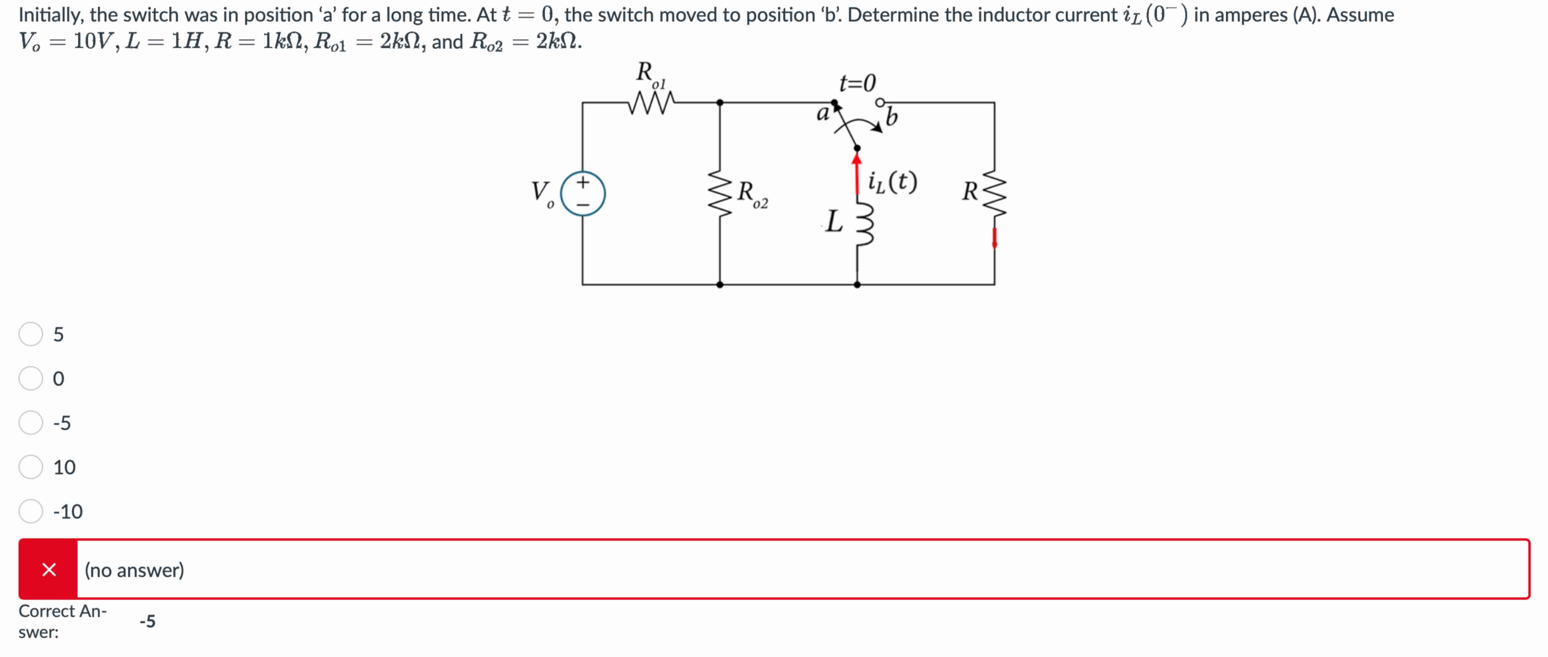 Solved Initially, the switch was in ﻿position 'a' ﻿for a | Chegg.com