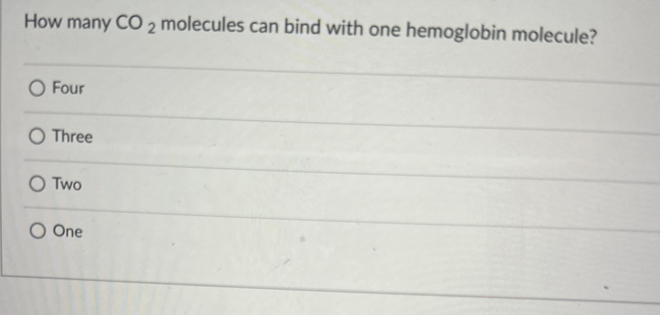 Solved How many CO2 ﻿molecules can bind with one hemoglobin | Chegg.com