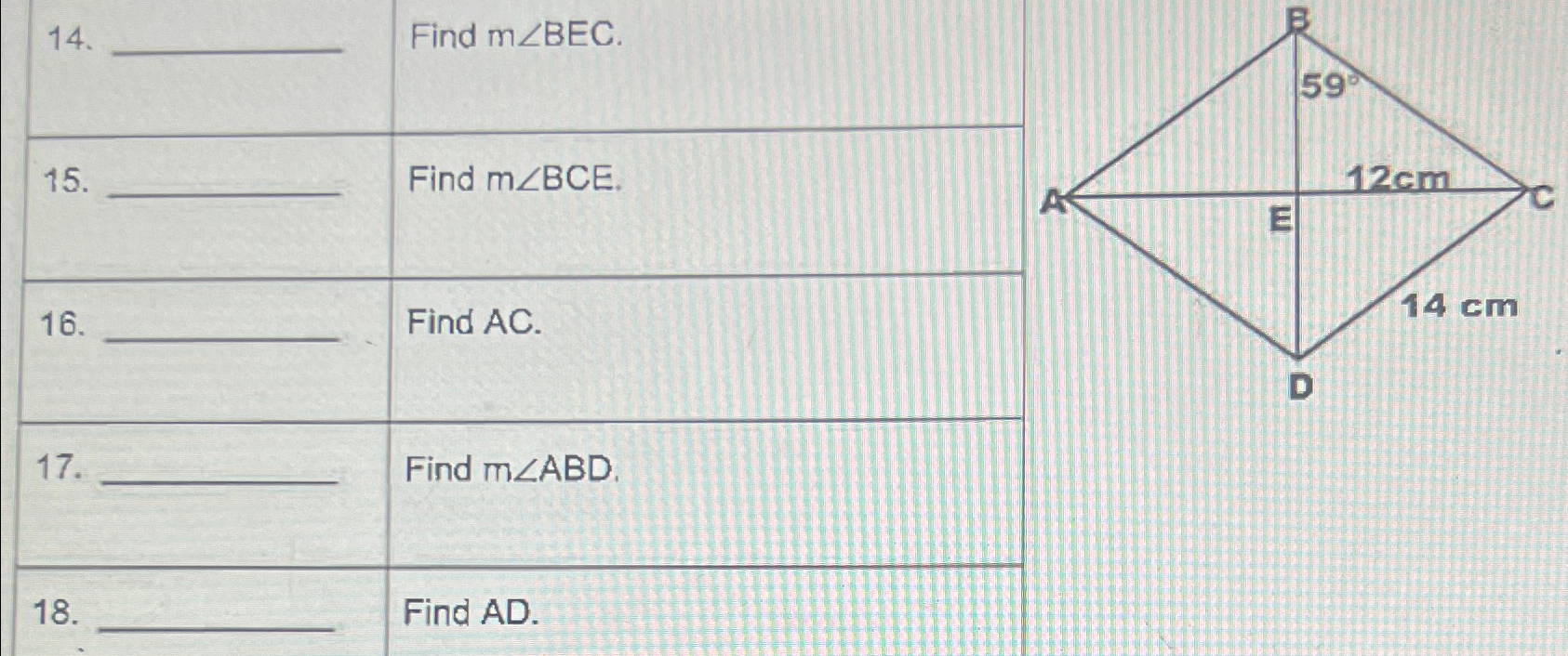 Solved Find m?BEC.15.Find m?BCE.16.Find AC.17.Find | Chegg.com