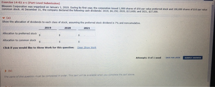 Solved Exercise 14-02 a-c (Part Level Submission) Blossom | Chegg.com