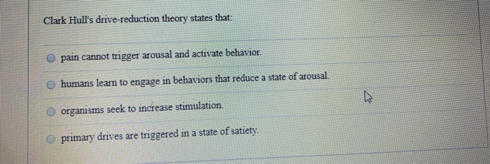 Solved Clark Hull's drive-reduction theory states that: pain | Chegg.com