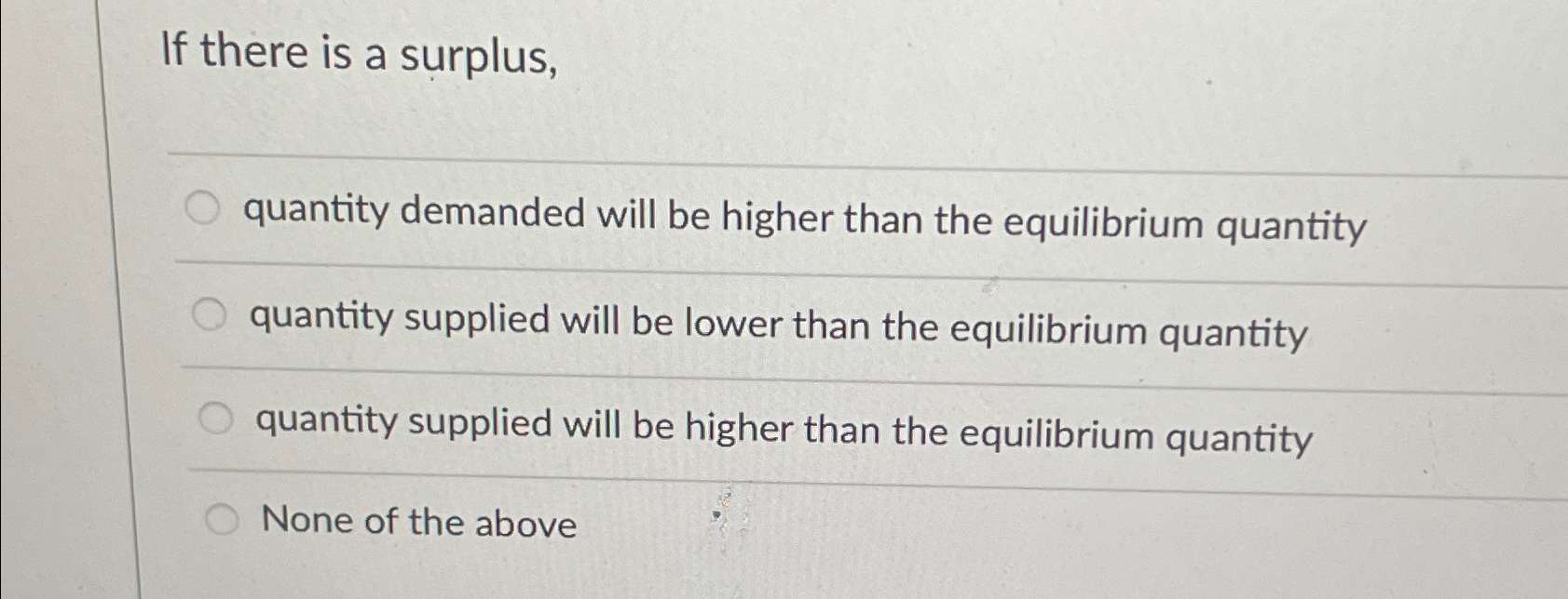 Solved If there is a surplus,quantity demanded will be | Chegg.com