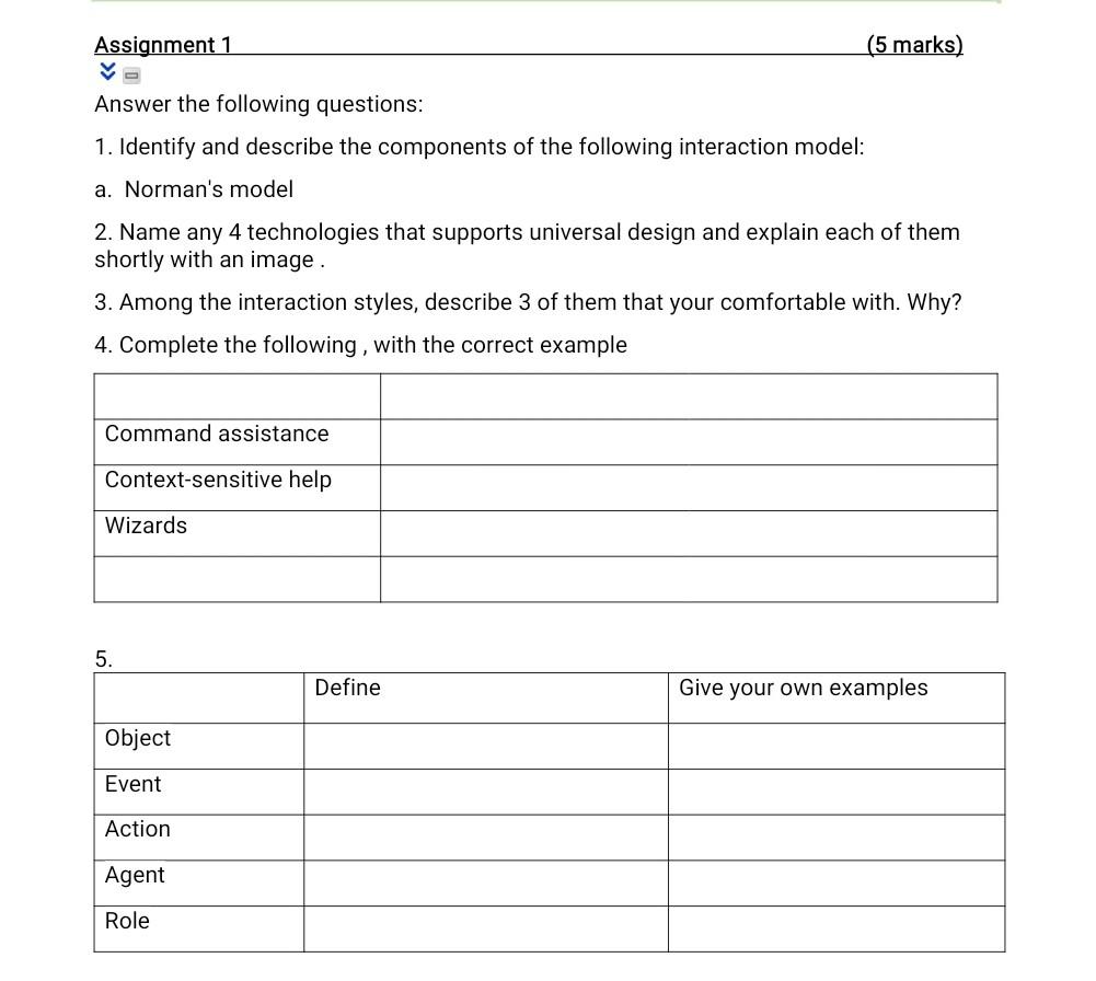Solved Assignment 1 (5 marks) Answer the following | Chegg.com