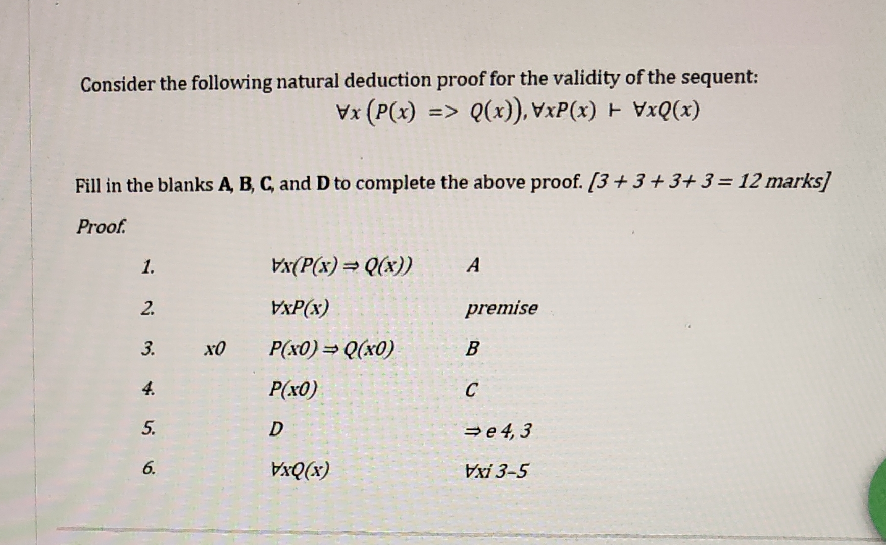 Solved Consider the following natural deduction proof for | Chegg.com
