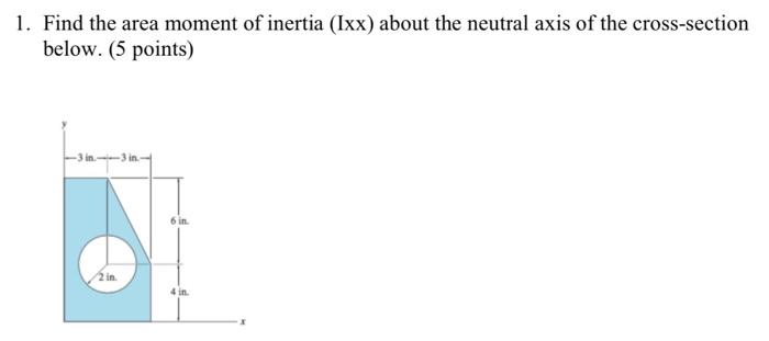 Solved 1. Find the area moment of inertia (Ixx) about the | Chegg.com