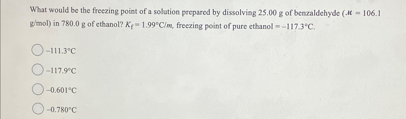 Solved What would be the freezing point of a solution | Chegg.com