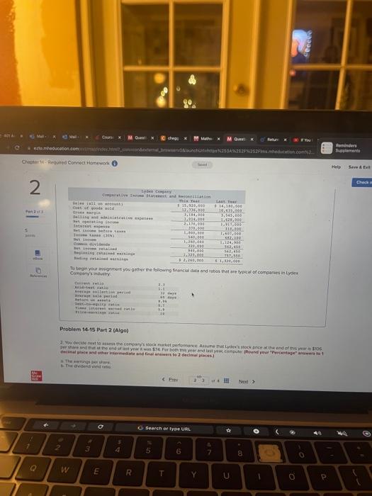 Problem 14-15 Part 2 (Algo) b. The distend yeid | Chegg.com