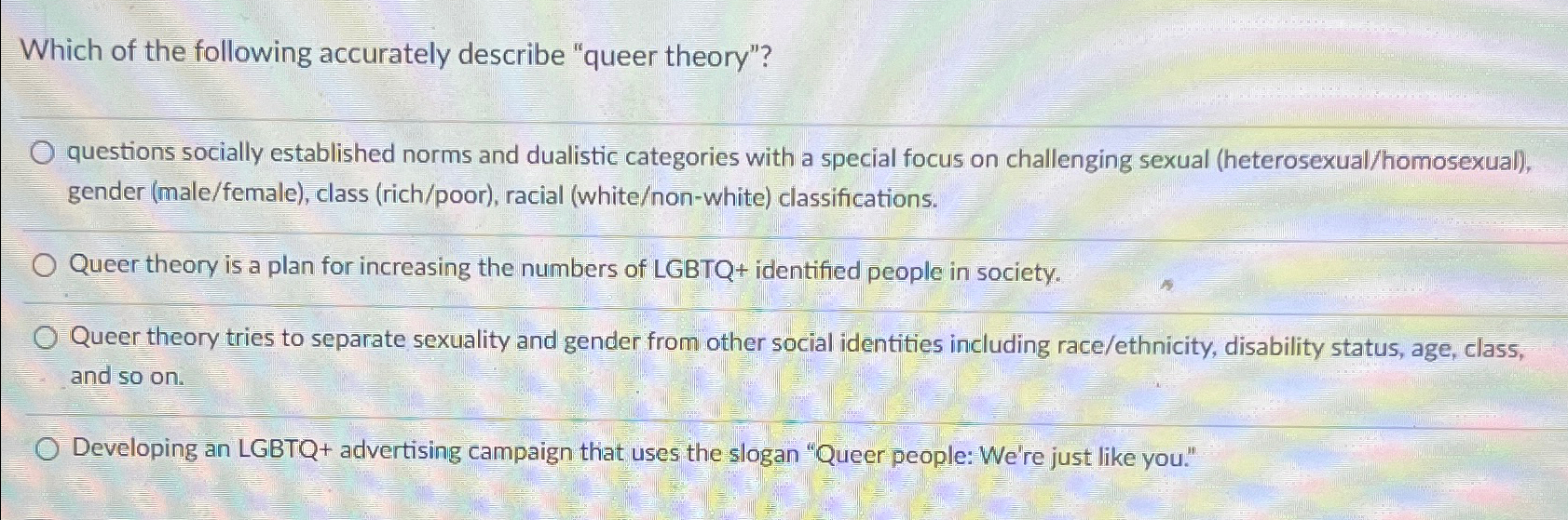 Solved Which of the following accurately describe "queer | Chegg.com