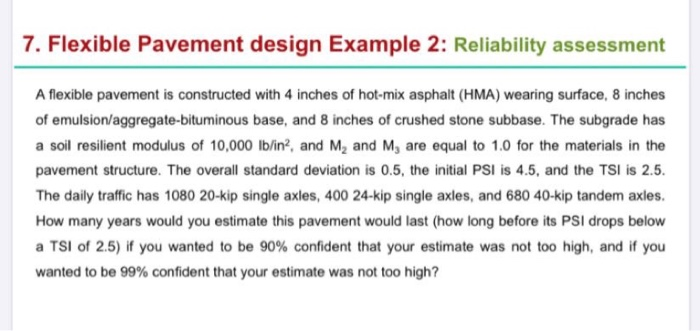 Solved 7. Flexible Pavement design Example 2: Reliability | Chegg.com
