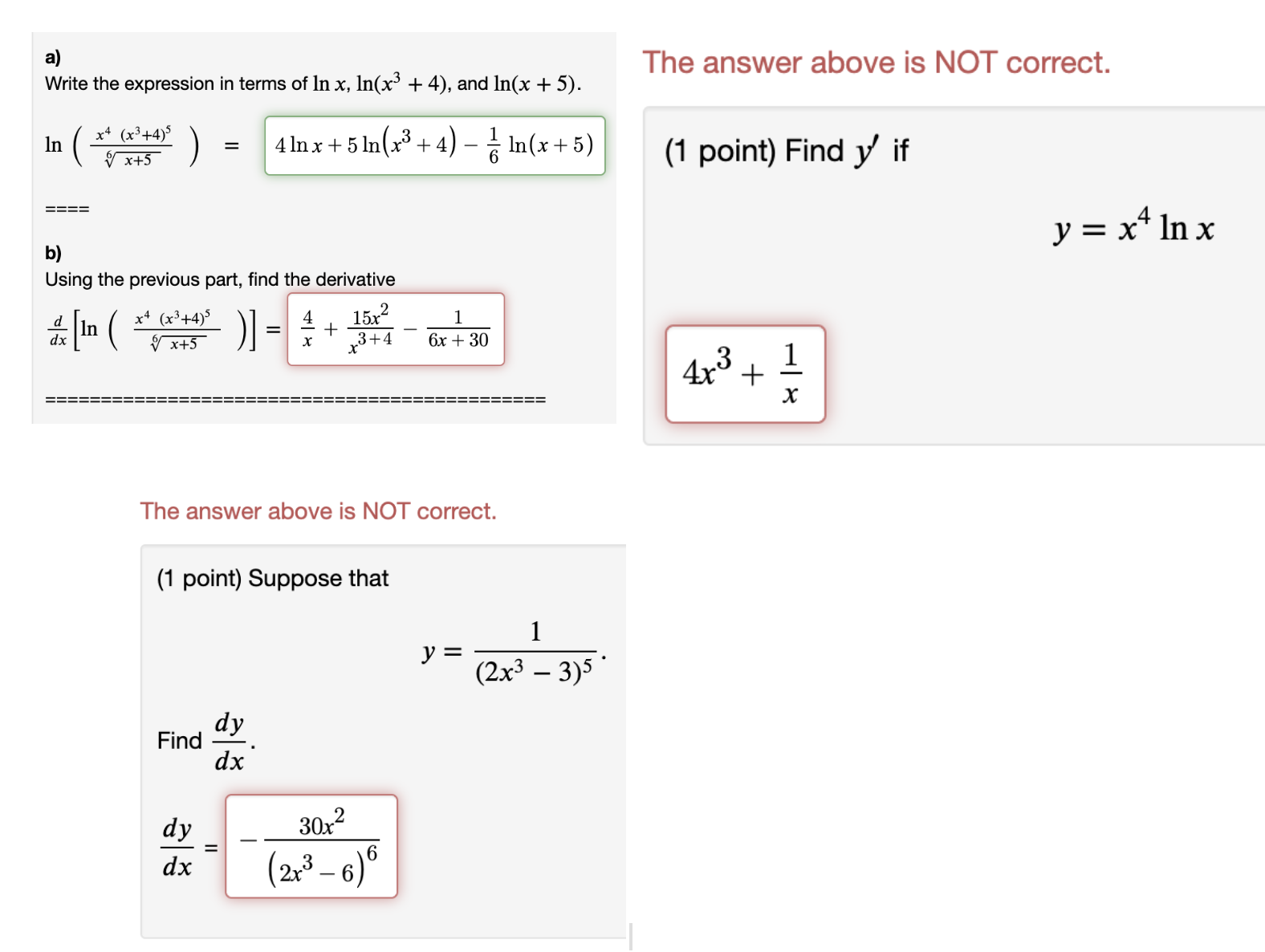 Solved a)Write the expression in terms of lnx,ln(x3+4), ﻿and | Chegg.com