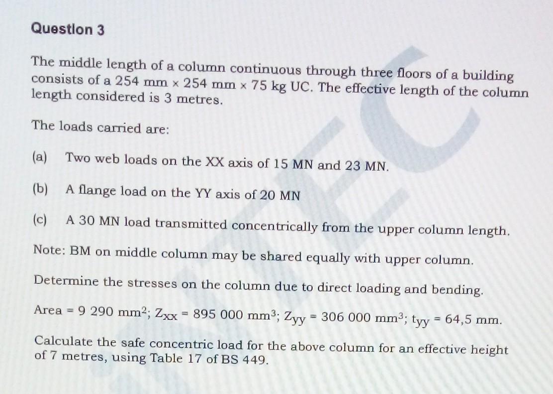 Solved The middle length of a column continuous through | Chegg.com