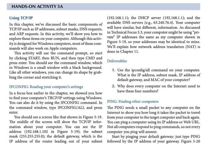 Solved Submit a Word document with IPCONFIG deliverables and | Chegg.com
