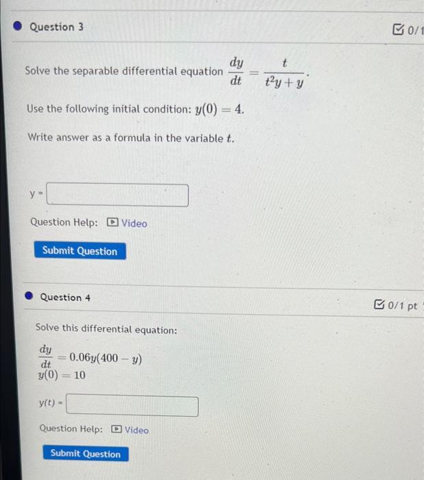 Solved olve the separable differential equation dtdy=t2y+yt | Chegg.com
