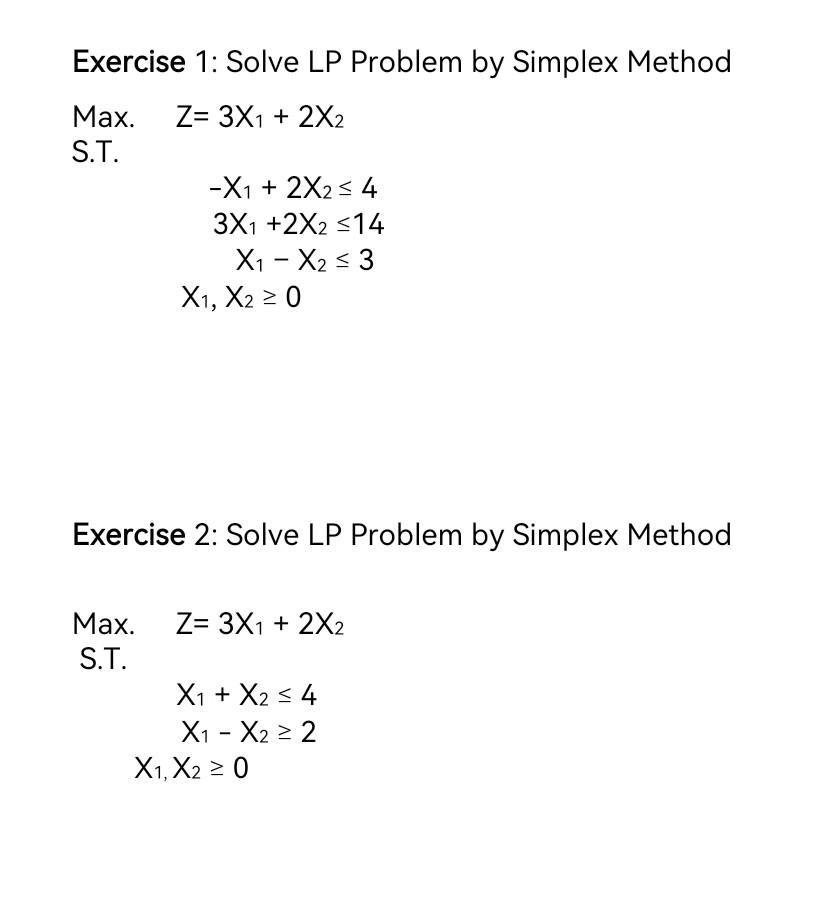 Solved Exercise 1: Solve LP Problem by Simplex Method Max. | Chegg.com
