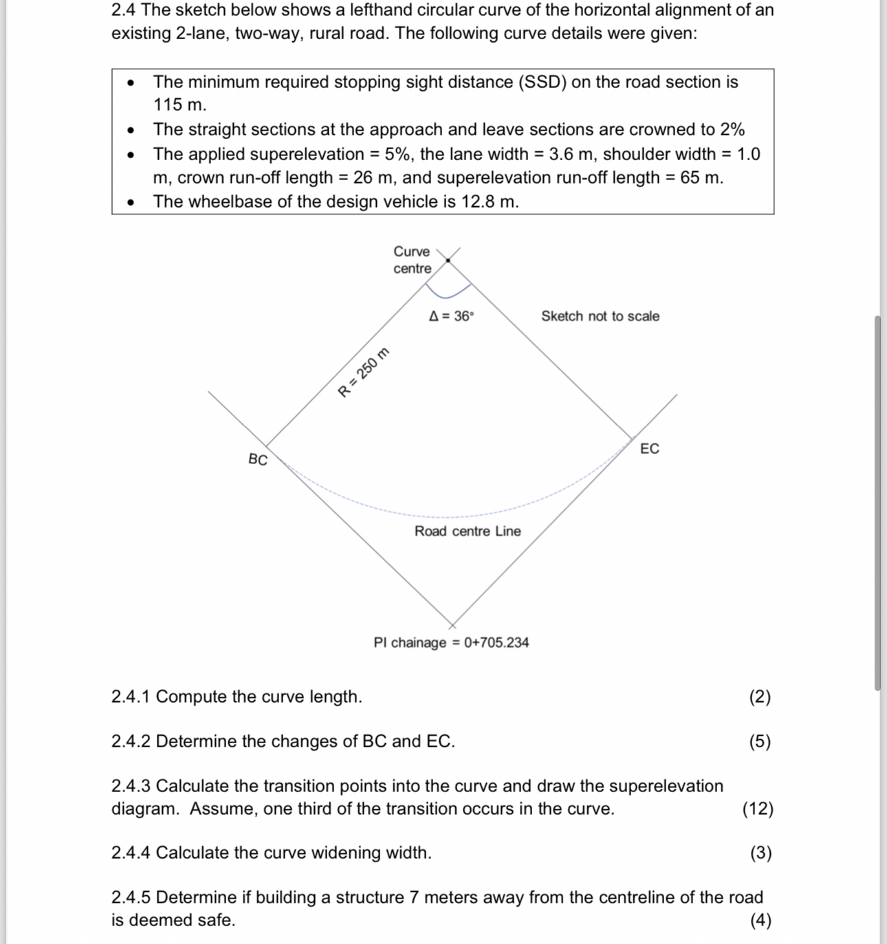 Solved 2.4 ﻿The sketch below shows a lefthand circular curve | Chegg.com