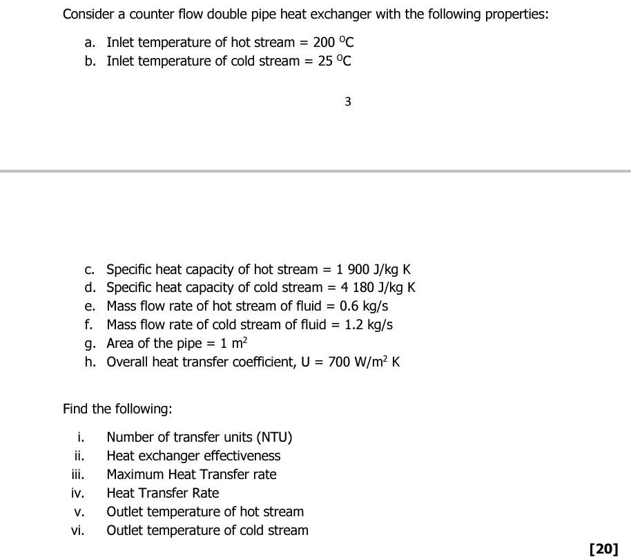 Solved Consider a counter flow double pipe heat exchanger | Chegg.com