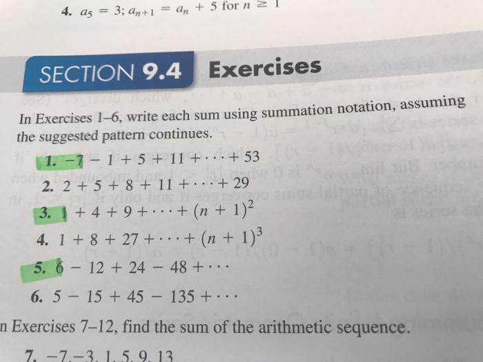 Solved 4. ag = 3; an+1 = an + 5 for n SECTION 9.4 Exercises | Chegg.com