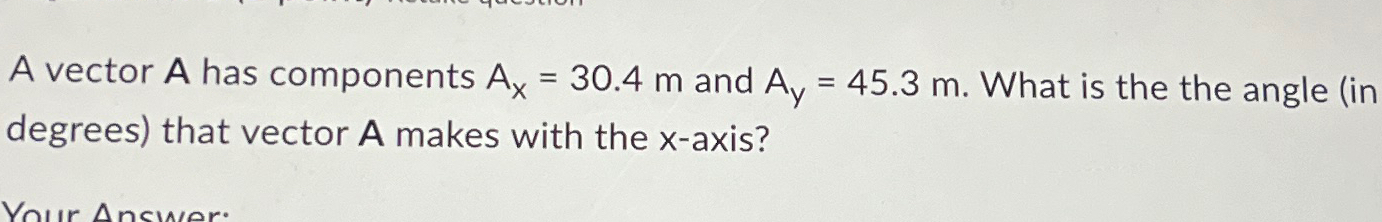 Solved A vector A has components Ax=30.4m ﻿and Ay=45.3m. | Chegg.com