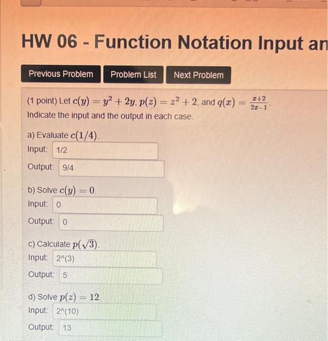 Solved HW 06 - Function Notation Input an Previous Problem | Chegg.com