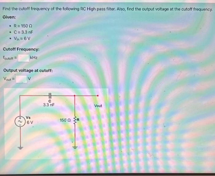 Solved Find the cutoff frequency of the following RC High | Chegg.com