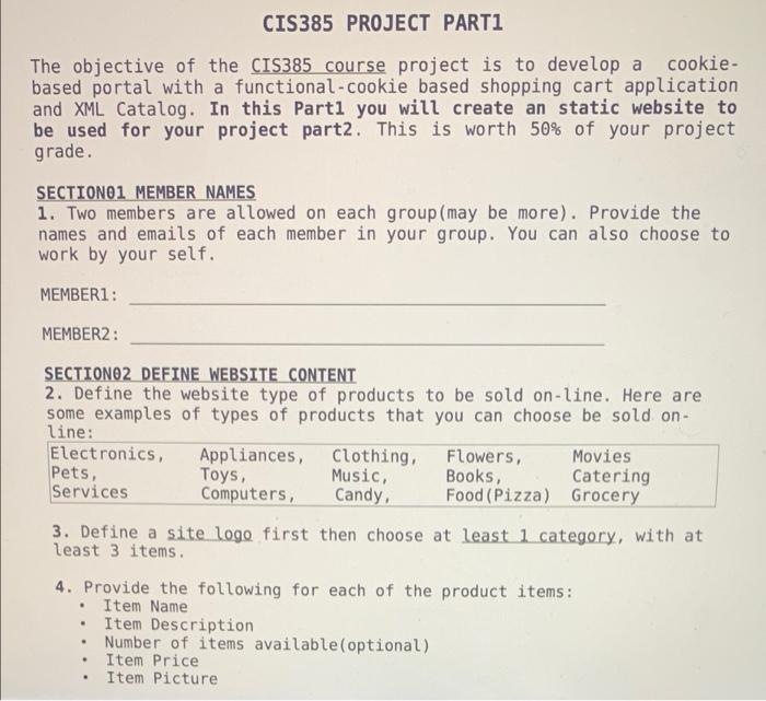 Solved CIS385 PROJECT PART1 The objective of the CIS385 | Chegg.com