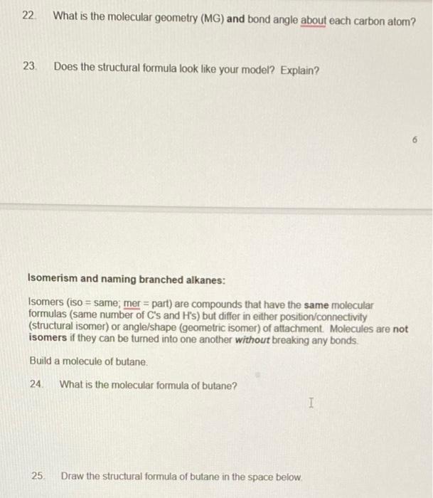 Solved 22. What is the molecular geometry (MG) and bond | Chegg.com