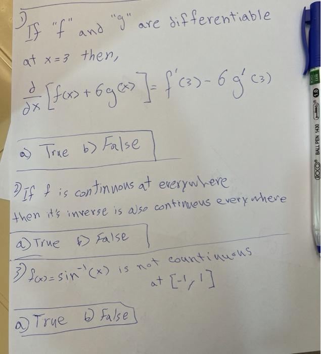 Solved Pis "t" and "9" are differentiable at x=3 then, d | Chegg.com