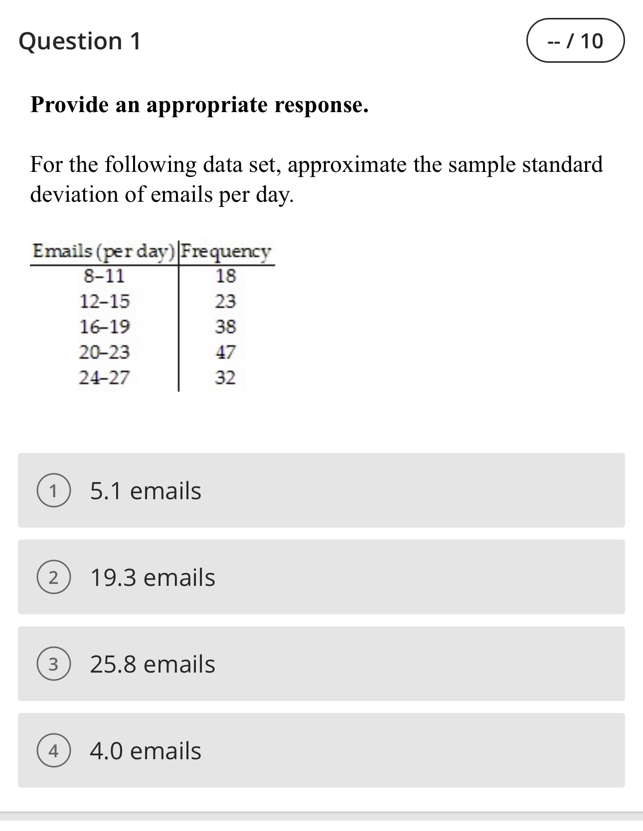 Solved Question 1--10Provide an appropriate response.For the | Chegg.com