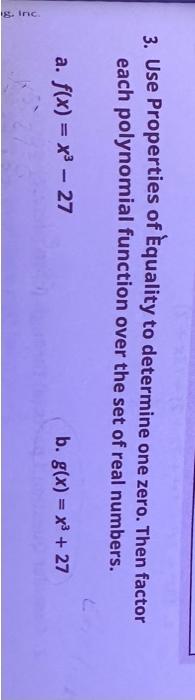 Solved 3. Use Properties of Equality to determine one zero. | Chegg.com