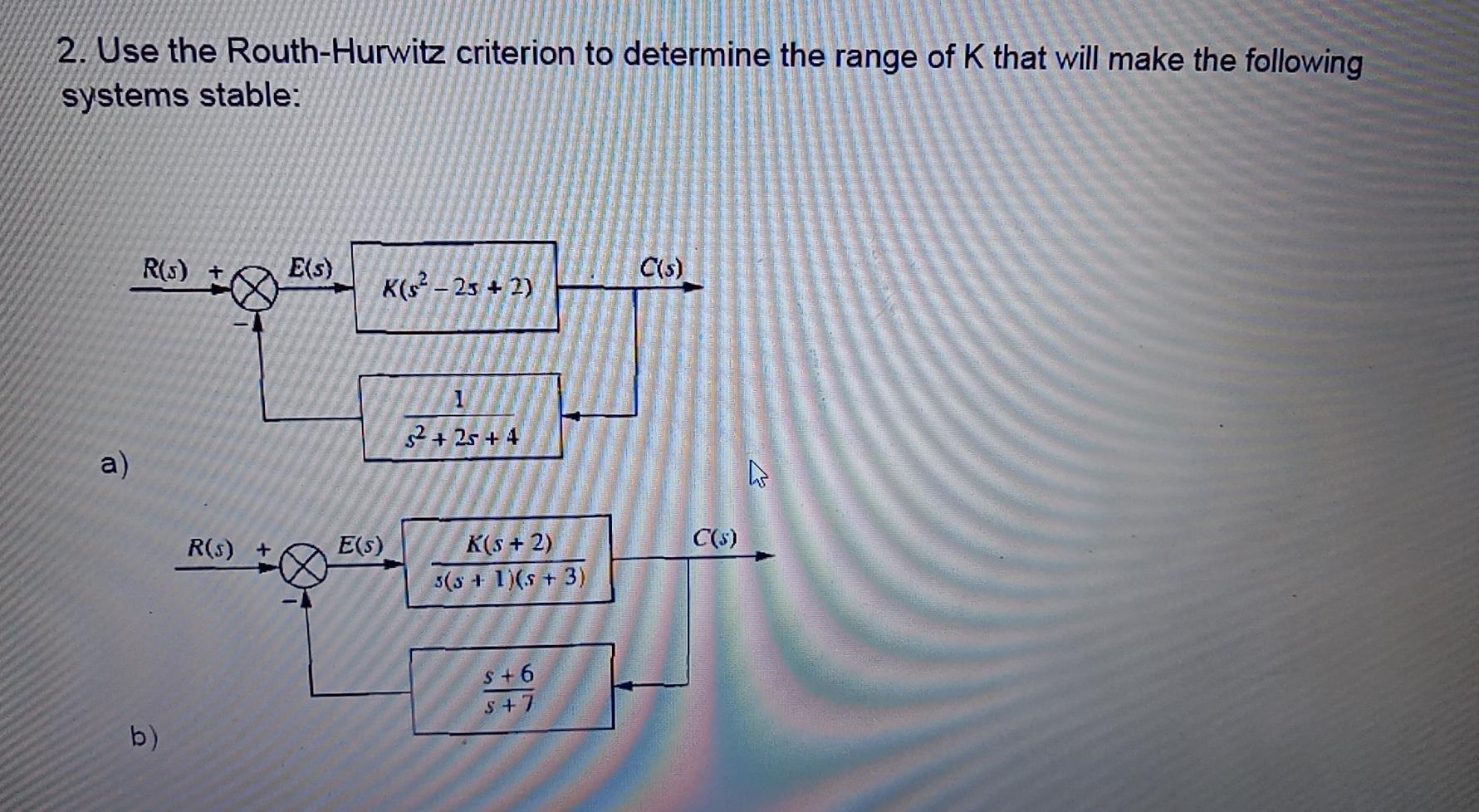Solved 2. Use the Routh-Hurwitz criterion to determine the | Chegg.com