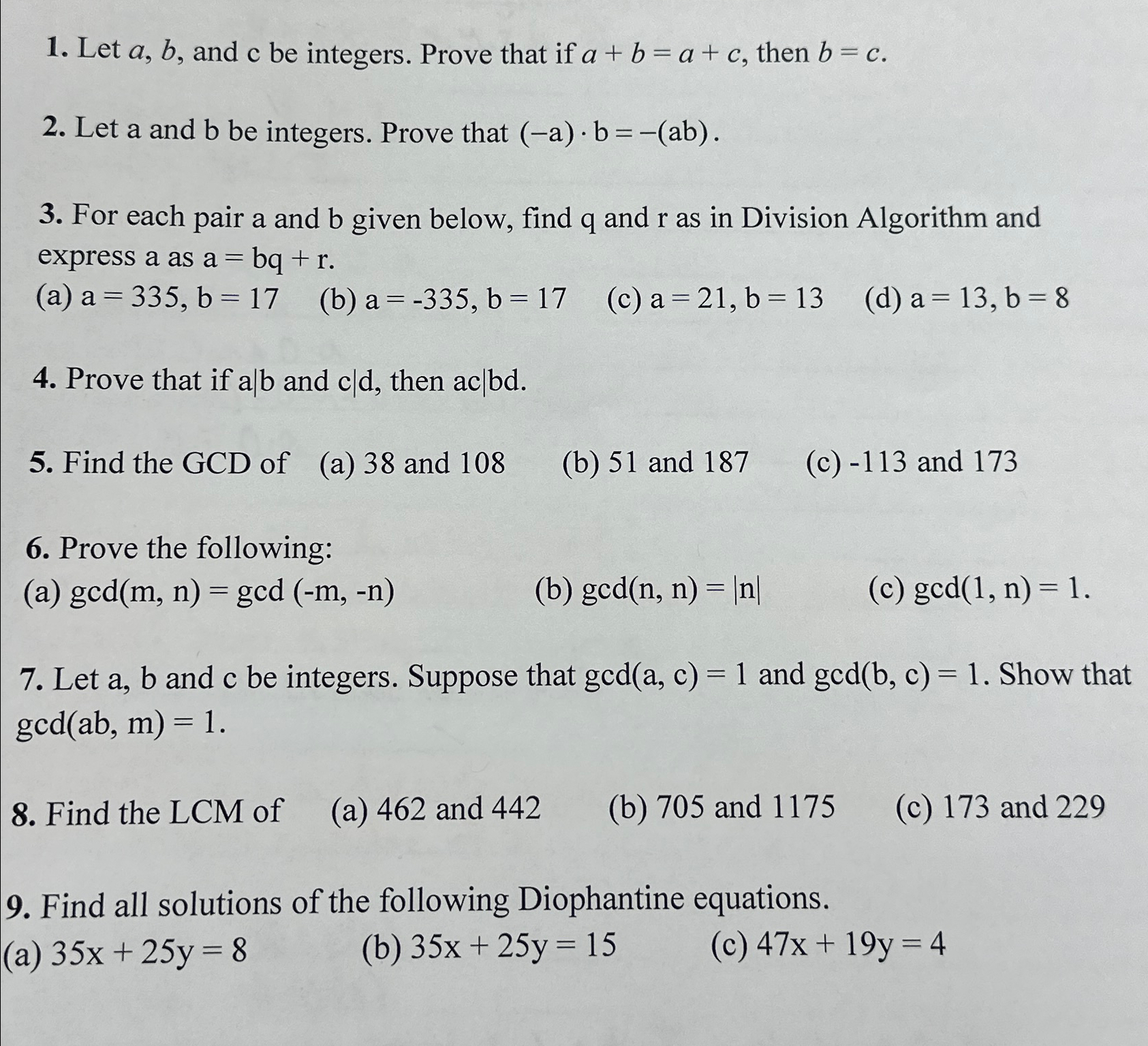 Solved 1.Let a,b, ﻿and c ﻿be integers. Prove that if | Chegg.com