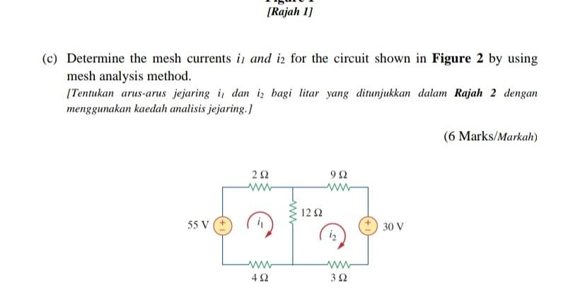 Solved Determine the mesh currents i1 and i2 for the circuit | Chegg.com